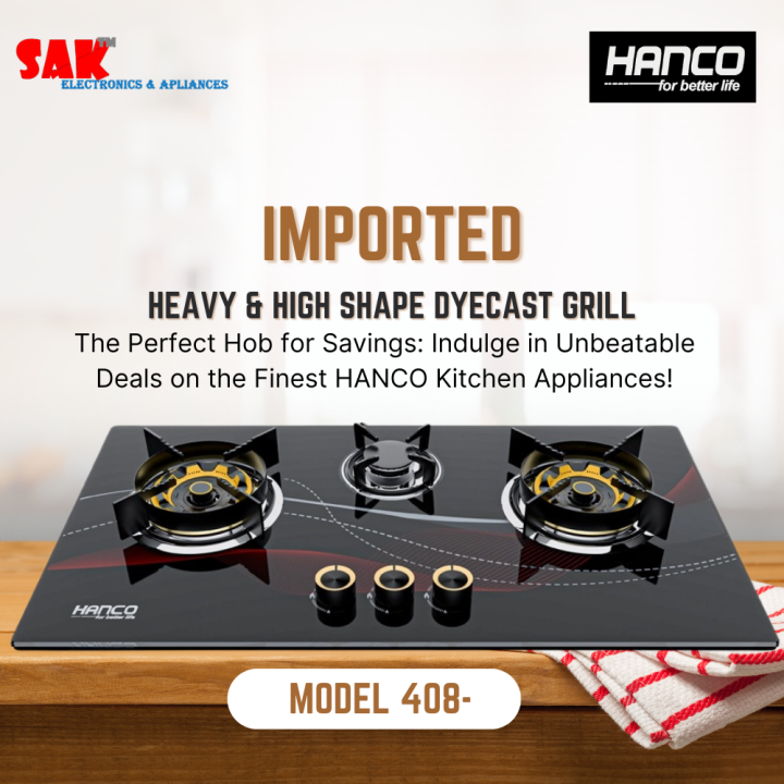 HANCO Hob (Model 408) - Brass Burner - Tempered Glass - Auto Ignition ...