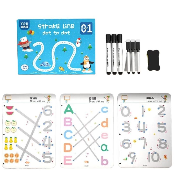 REUSABLE EDUCATIONAL TRACING WORK BOOK FOR KIDS 64 PAGES | Daraz.pk