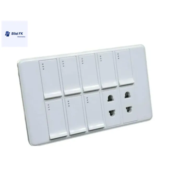 8-Gang ECM Metal Switch Board with 2 Sockets | Daraz.pk