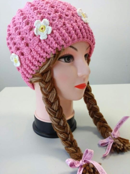 Crochet hair hat girl pink color hat | Daraz.pk