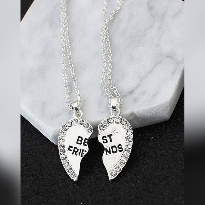 Broken Heart Shape Chain Letter BEST FRIEND Pendant Necklace Gift For ...
