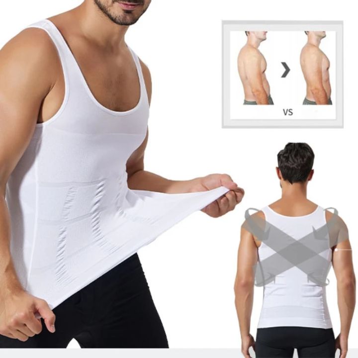 Compression Body Modeling Fat Burner Chest Tummy T-Shirt Corset Men ...