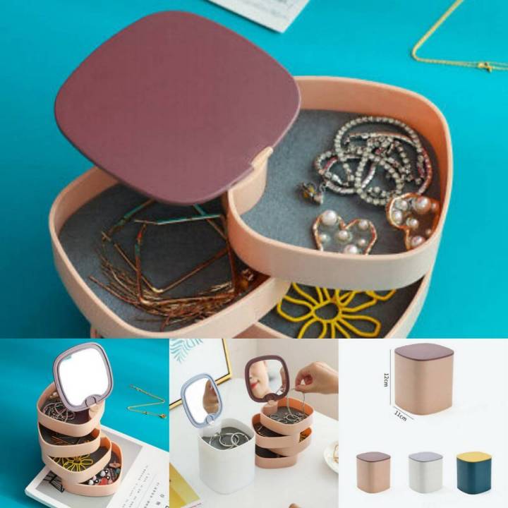 4-Tier Jewelry Organizer Box - 360° Rotating Storage for Necklace ...