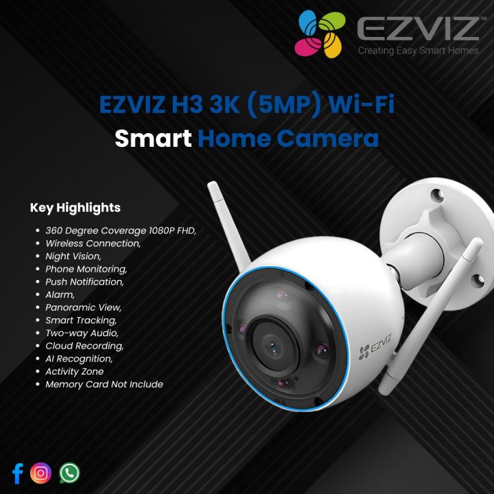 Ezviz H3 3K Camera (5MP) Night Color Vision Wi-Fi Smart Home Camera Out ...