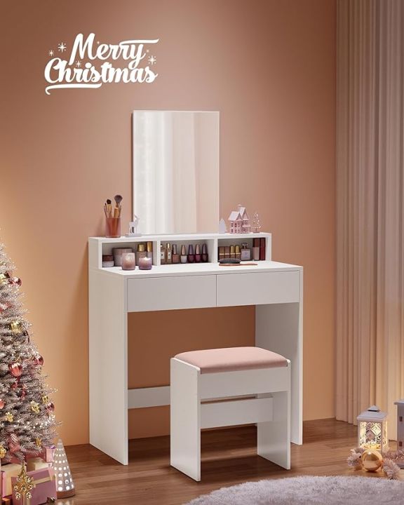 Dressing Table with Rectangular Mirror, Makeup Table, with 2 Drawers ...