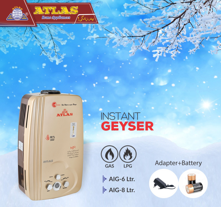 Atlas Instant Gas Water Heater 6 & 8 Liter – Natural & LPG Gas Geyser ...