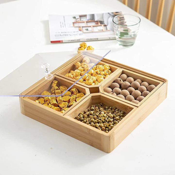 1pc Bamboo wood Food Storage Tray Dry Fruit Snack Plate with Lid | Daraz.pk