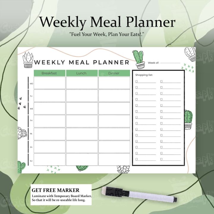 Weekly Menu Planner A4 Size Laminated With Board Marker And Duster ...