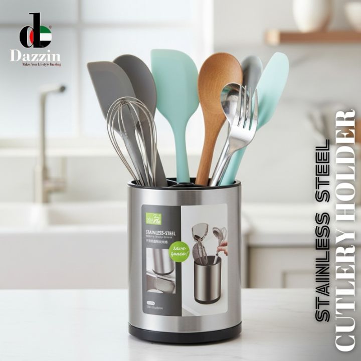 Dazzin Stainless Steel Kitchen Spoon Holder Organizer - 360° Rotating ...