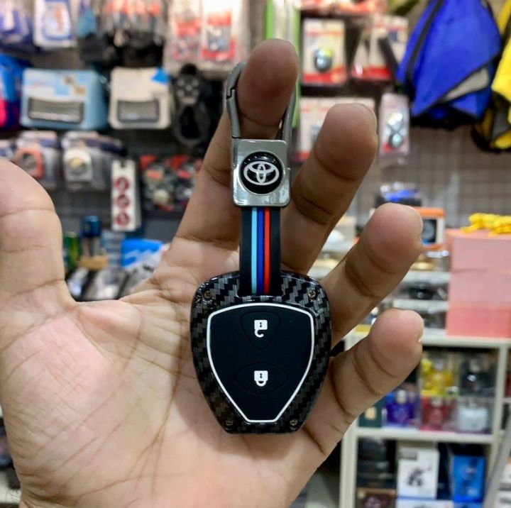 Toyota Vitz Key Cover with Metal Shell 2 Buttons Carbon | Daraz.pk