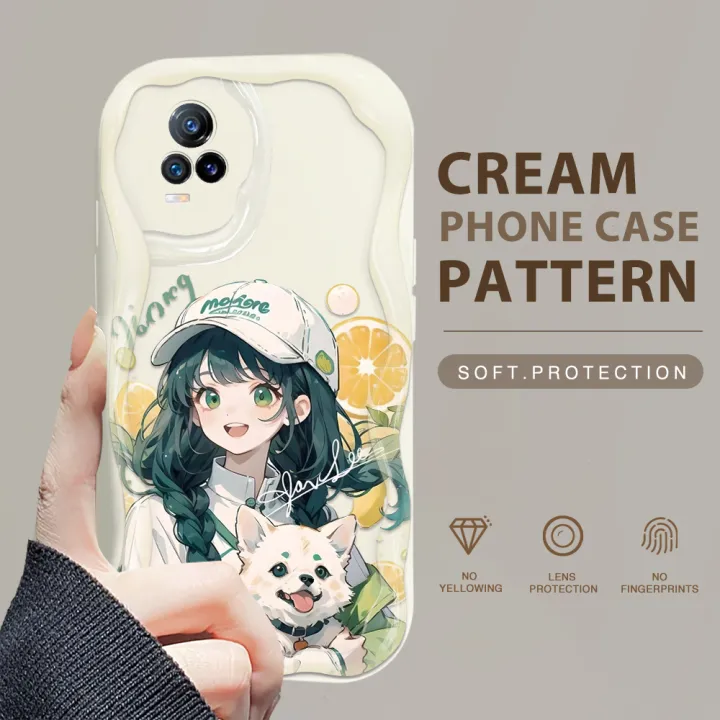 YYDS for Vivo V21E Y73 2021 Back Cover Cute Fruit Girl Case Cream Texture Wavy Edge Soft ...