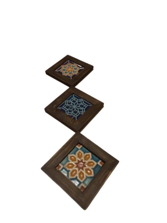 Decorative Ceramic Tile Frame Key Hanger Tile Two Wooden Frame For ...