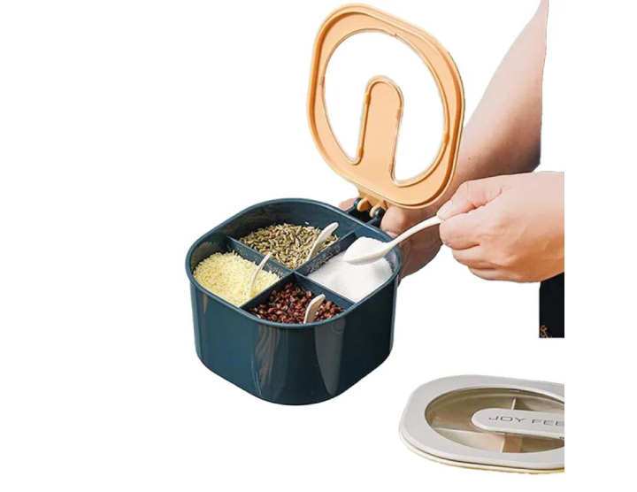 4 in 1 Spice Kit, Masala Containing Box, 4 Grid Spice Jar, 4 Grid ...