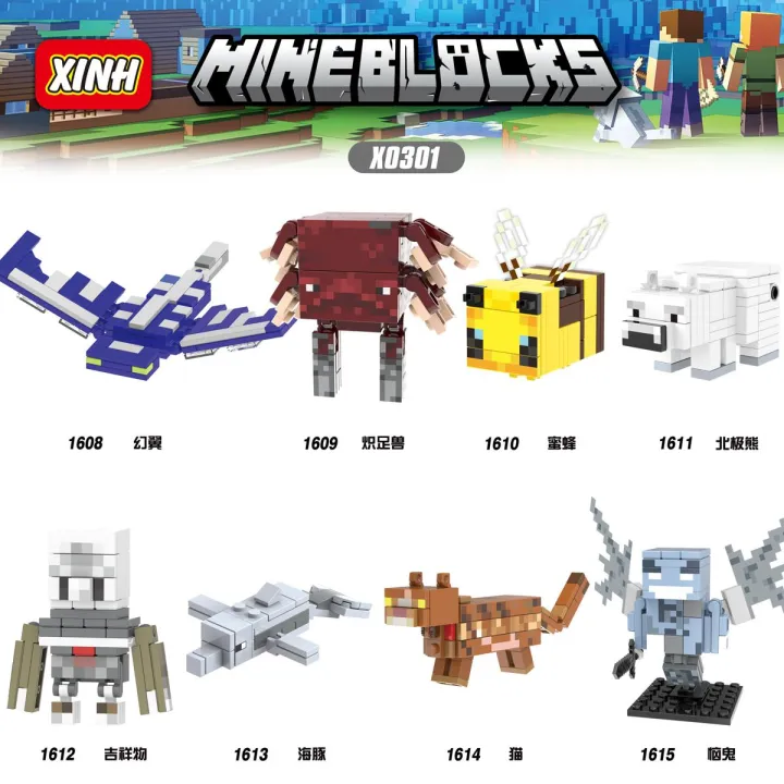 8pcs/set Minecraft Figures Building Strider Phantom Vex Cat Dolphin ...