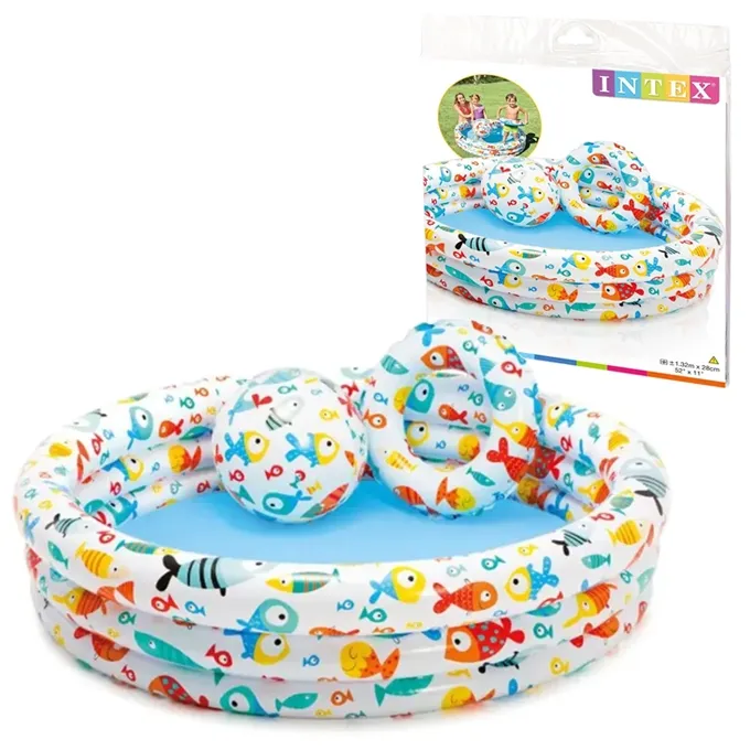 INTEX 59469 Fish Bowl Pool 3 Ring Inflatable Baby (52″ x 11″) With Ball ...