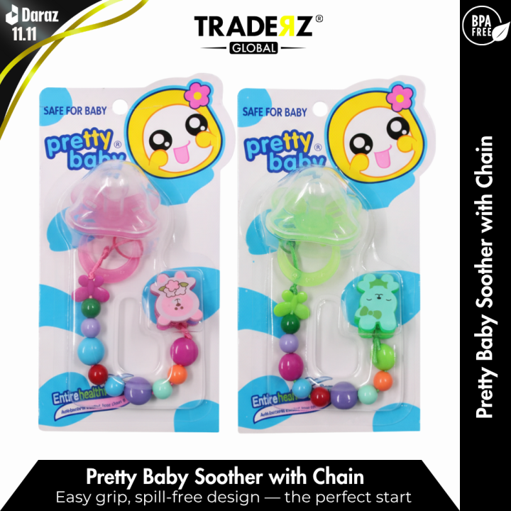 Pretty Baby Soother with Chain & Clip | BPA-Free Silicone Pacifier with ...