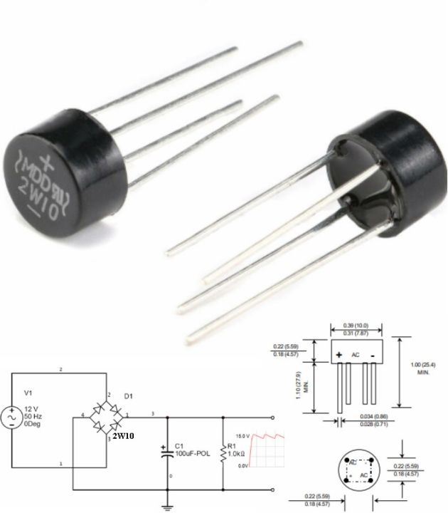 5pcs 2W10 2A 1000V silicon bridge rectifier diode AC DC Daraz.pk
