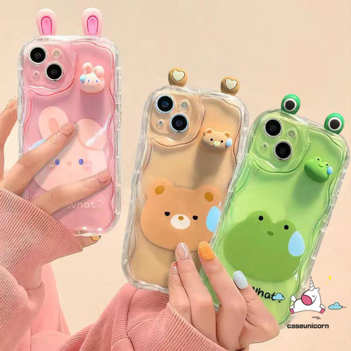 Sweet Cute Cartoon 3D Doll Rabbit Bear Frog Phone Case Compatible for IPhone 16 7Plus XR 13 15 ...