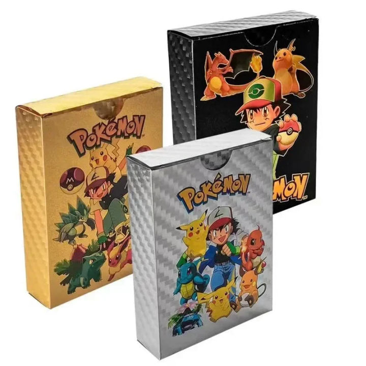 55 Pcs Pokemon Gold Foil Cards Anime Cartoon Pokemon English Version ...