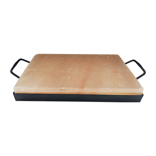 Pink Salt Cooking Slab size 12" x 8" x 1.5" with metal tray. | Daraz.pk
