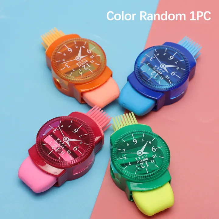 Cute Funny Watches Shaped Mini Colourful Pencil Sharpeners With Erasers ...