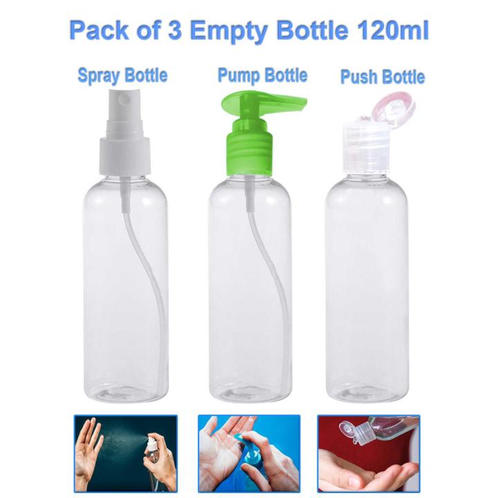 Pack of 3 Empty Plastic Spray Pump and Push Bottle | Daraz.pk