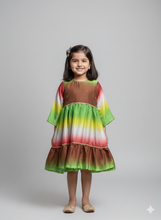 Multicolor Ombre Tiered Dress for Girls – Lightweight Sheer Fabric for ...