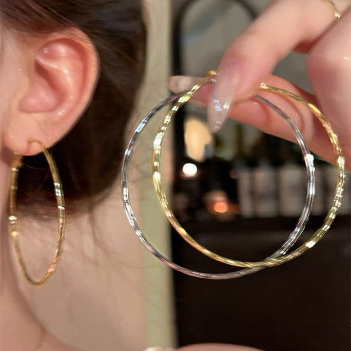 Gold plain hoop earrings, women's high-end, exaggerated atmospheric ...