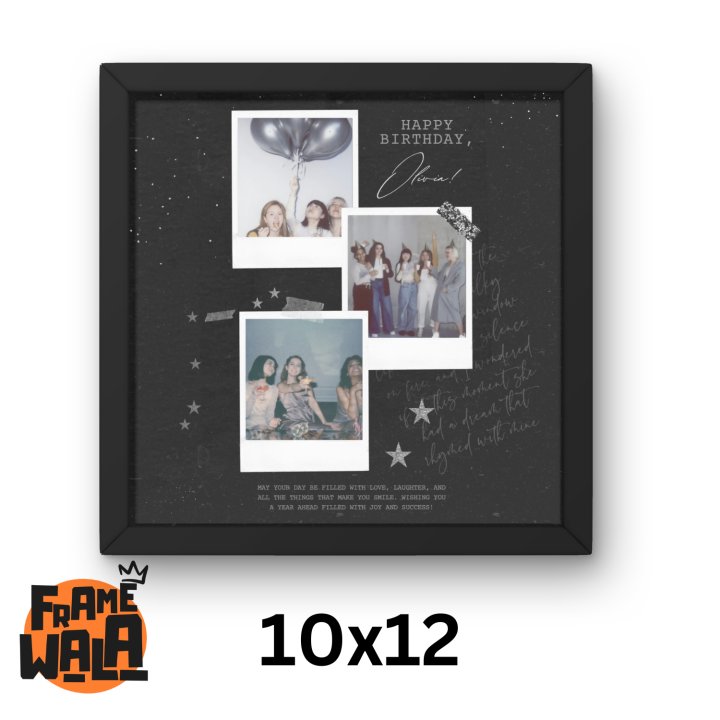 Personalized Birthday Collage Photo Frame - Black Square with Polaroid ...