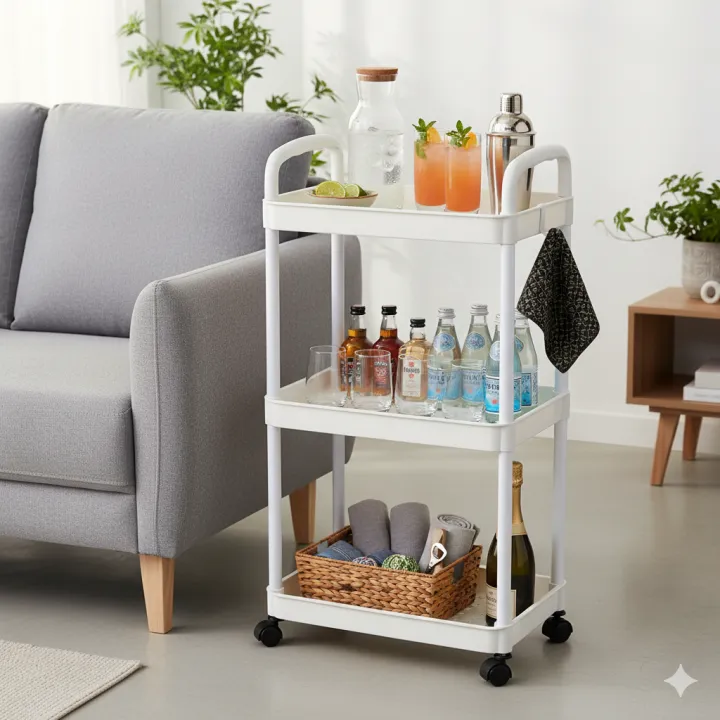 3 Tier Rolling Cart with Wheels and Handle, Rolling Storage Cart for ...