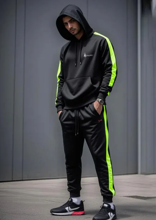 Black Neon Hooded Tracksuit | Daraz.pk