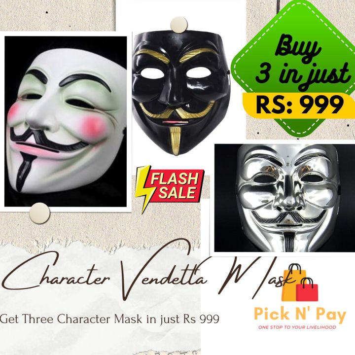 Pack of 3 Halloween Vendetta Masquerade Horror Mask Hacker Male/Female ...
