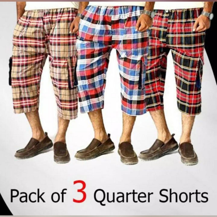 Pack of 3 - Summer Cotton Quarter Shorts For Men - With Two Side ...
