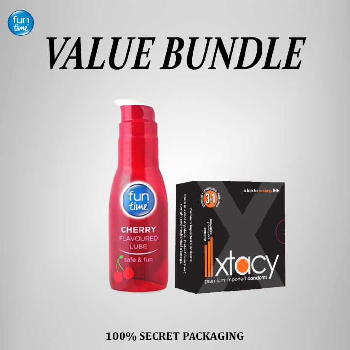 Funtime Pack of 2 Xtacy Premium Condoms 3's and Cherry Lube 75ml | Daraz.pk