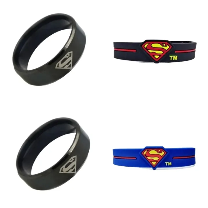 New Superman Logo Band Ring & Superman Bracelet For Boys -Pack of 4 ...