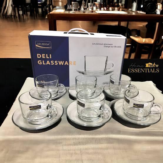 12 Pcs Set 6 Cups Tea Mugs with 6 Saucers Transparent 210ml | Daraz.pk