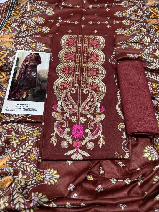 Fabrics Dhanak Heavy Neck sequence Embroidered Unstitched 3pc Suit ...