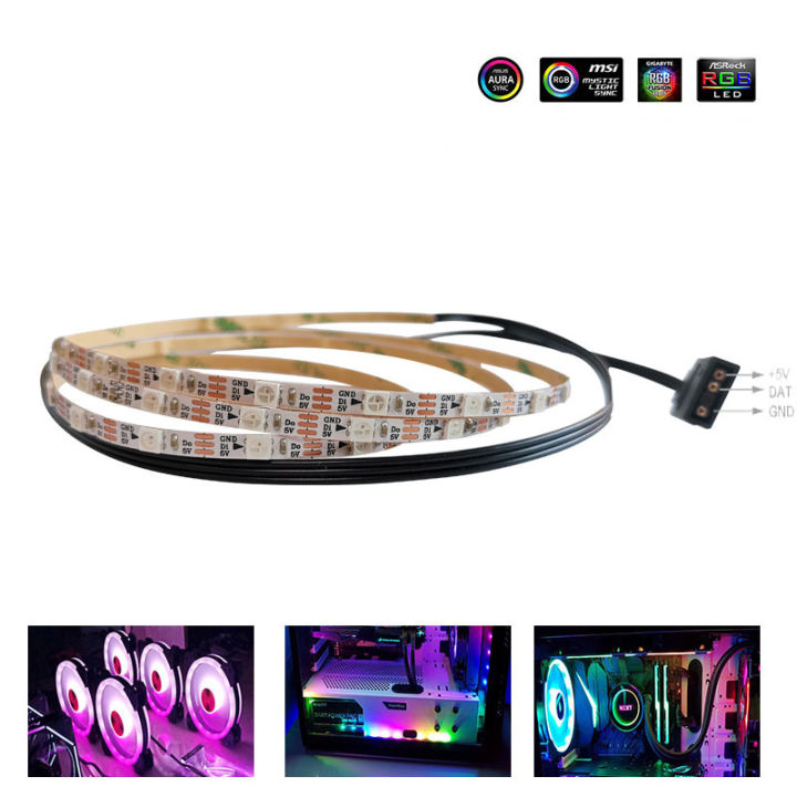 5mm WS2812B 5V LED Strip Light RGB IC 3Pin Addressable Headers PC for ...
