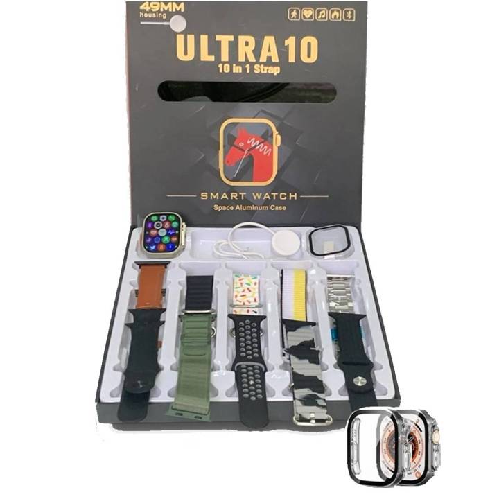 Ultra 10 in 1 set smart watch with 10 Different Colour straps and watch silicone Cover | 49mm ...