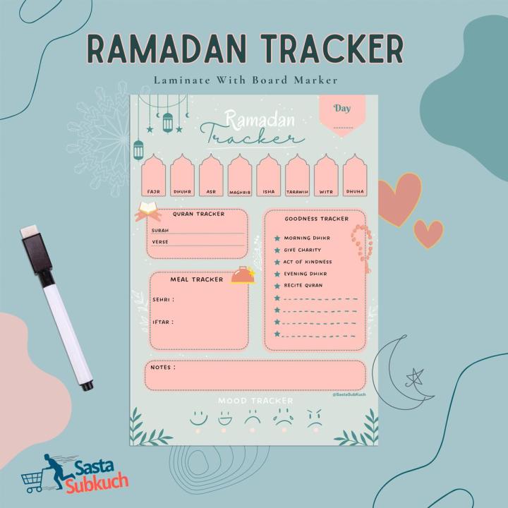 Ramadan tracker A4 size laminate with board marker , Ramadan planner ...