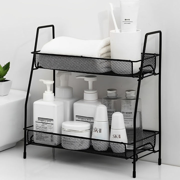 2 Tier Foldable Metal Spice Rack Kitchen and Bathroom Organizer ...