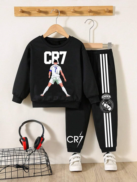 Black Cr 7 Ronaldo Printed Kids Winters Track Suite For Boys | Daraz.pk