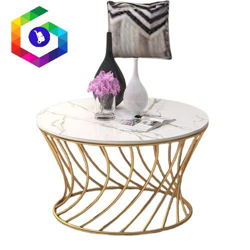 round iron frame center table wooden marble texture top | Daraz.pk