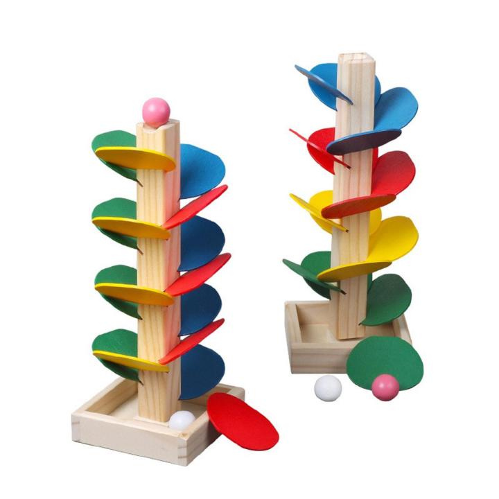 Montessori Wooden Blocks Tree Marble Ball Run Track Game Kids ...