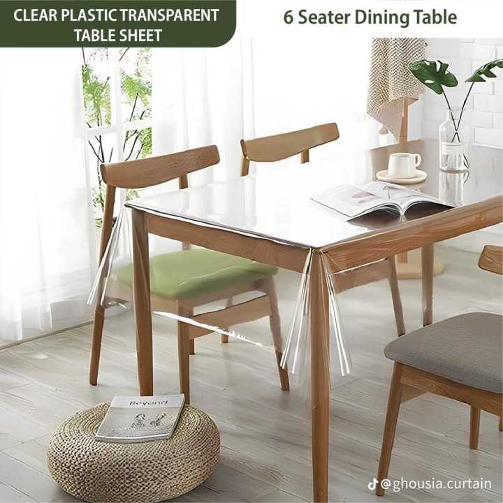 4/6& 8 Seater PVC Transparent Clear Dining Table Cloth / Cover Plastic ...