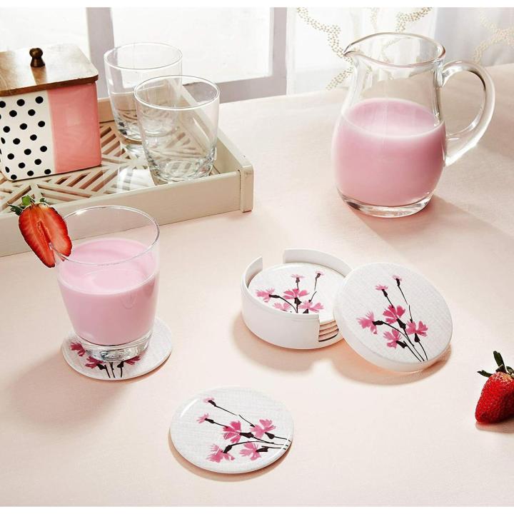 6 Pcs - Round Printed Tea Cup Mug Glass Mat Set - Melamine Insulation ...
