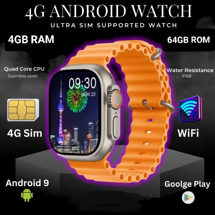4G Ultimate Android Smart Watch 4G/5G LTE GPS, Wifi, NFC, HD Rotational ...