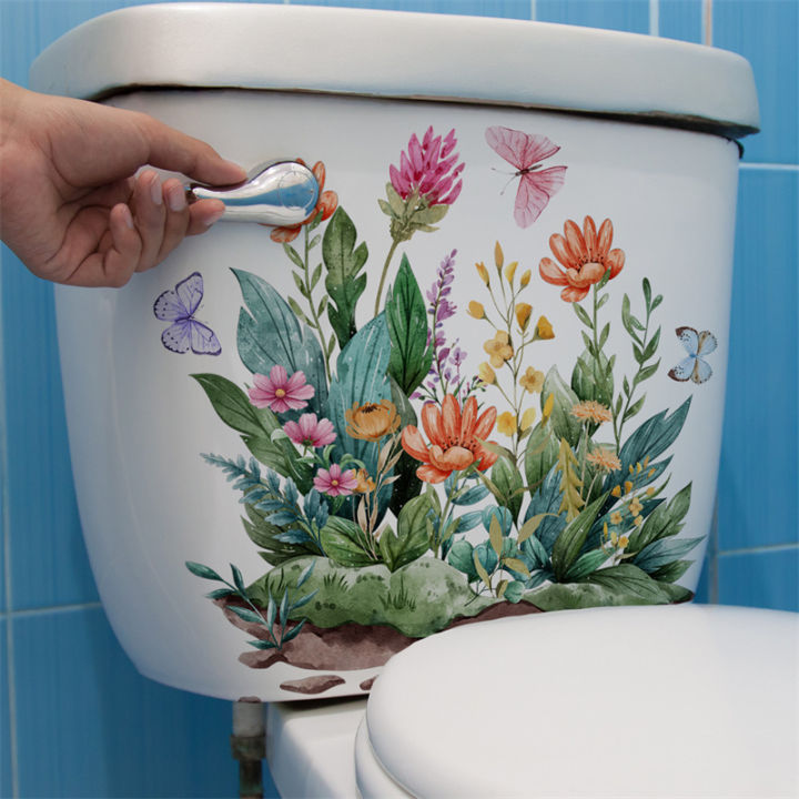 Bathroom Flower Toilet Stickers DIY Removable Butterfly Wall Decals ...