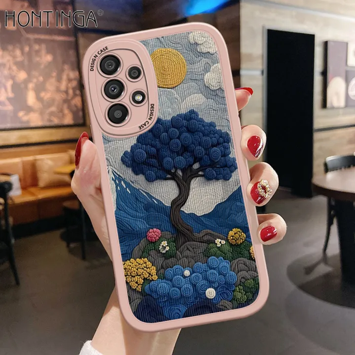 Hontinga for Samsung Galaxy A33 5G Back Cover PU Leather Sun and Trees ...