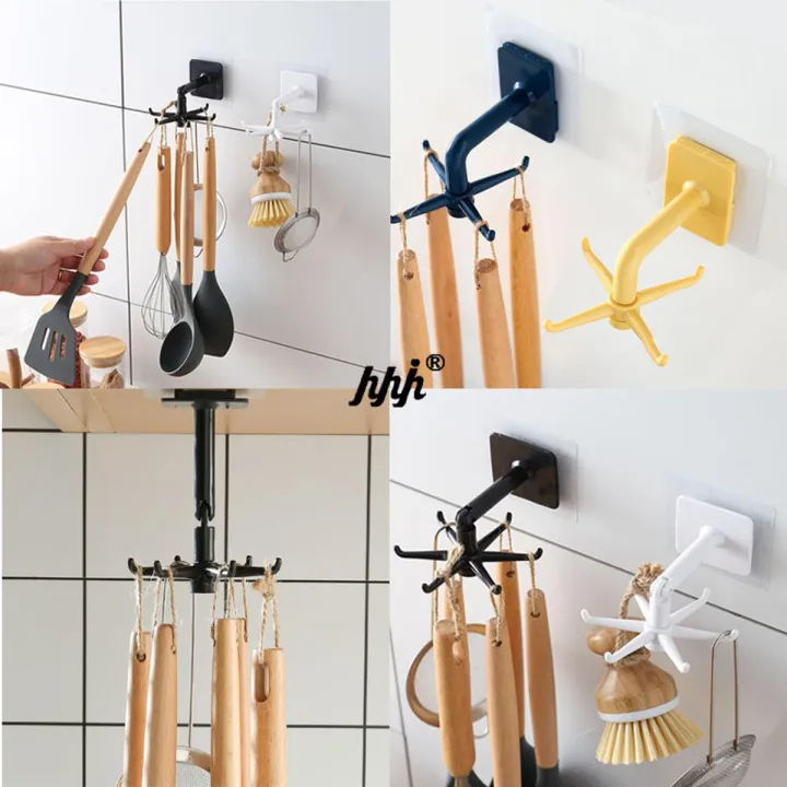 Round Wall Hanging Kitchen Rack 6 Hooks 360 Degree Rotating Multi ...